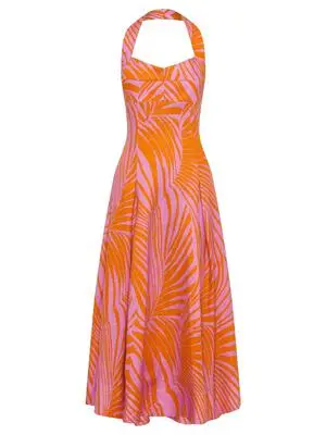 NICHOLAS Seraphina Palm-print Linen Dress - Pink