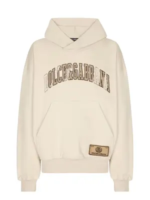 Dolce & Gabbana Logo-embroidered Cotton Hoodie - Neutrals