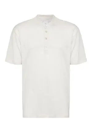 Eleventy Buttoned Linen-cotton T-shirt - Neutrals