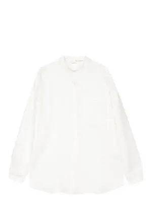 Isabel Benenato Band-collar Linen Shirt - White