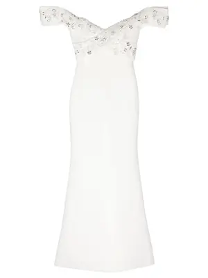 Badgley Mischka Bead-embellished Off-shoulder Gown - White
