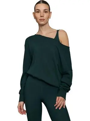 Carbon38 Off-shoulder French Terry Sweatshirt - Forest