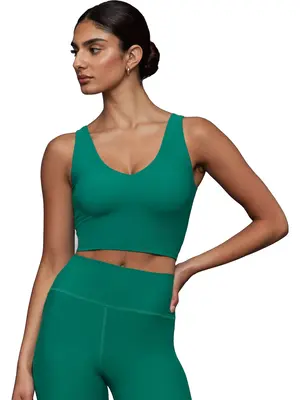 Carbon38 V-Neck Longline Bra In Melt Malachite