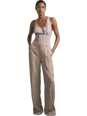 ATELIER Rosa Wide-leg Linen Suit Trousers - Pink