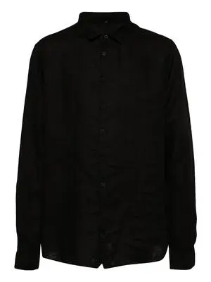 POÈME BOHÉMIEN Classic-collar Linen Shirt - Black