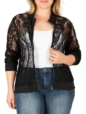 STANDARDS & PRACTICES Aria Lace Bomber Jacket - Black