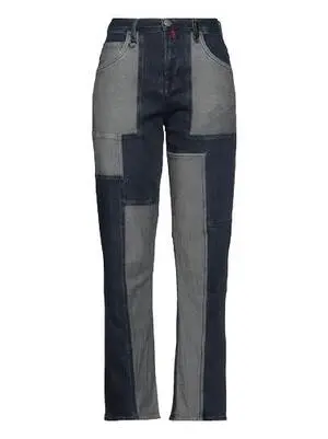 High Straight-leg Patchwork Jeans - Blue