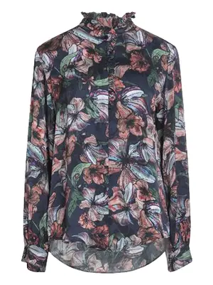 High Floral Print Rayon Shirt - Blue
