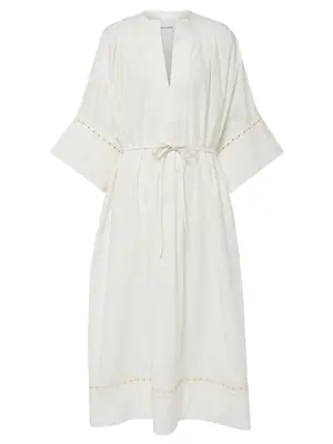 YVES SALOMON Belted Cotton-blend Maxi Dress - White