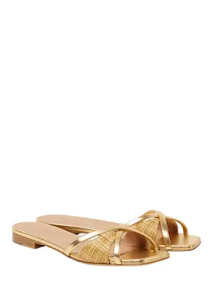 MALONE SOULIERS Penn Raffia And Metallic Leather Sandals - Gold