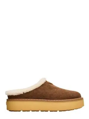 Prada Suede Shearling Platform Mules - Dark Brown