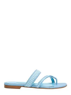Manolo Blahnik Susara Woven Flat Slide Sandals - Light Blue