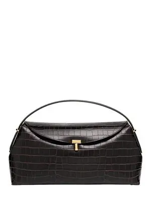 TOTEME T-lock Croc-embossed Top-handle Bag - Dark Brown