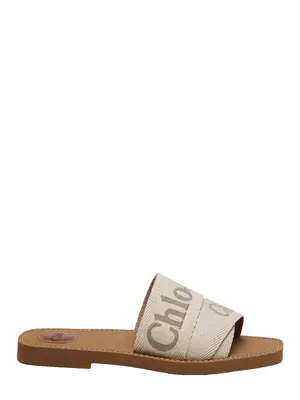 Chloé Woody Logo Canvas Slides - Beige