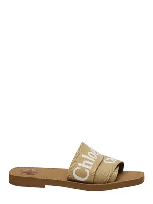 Chloé Woody Logo Canvas Slides - Tan