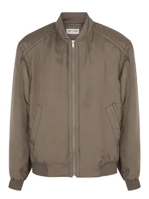 Saint Laurent Teddy Washed Satin Bomber Jacket - Khaki