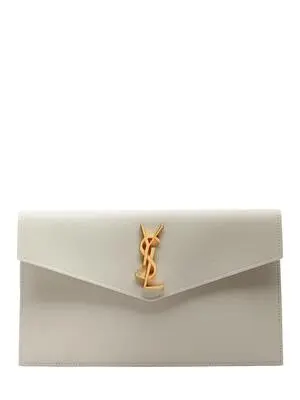 Saint Laurent Uptown Pebbled Leather Pouch - White