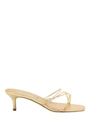 Manolo Blahnik Strappy Metallic Leather Slide Sandals - Gold