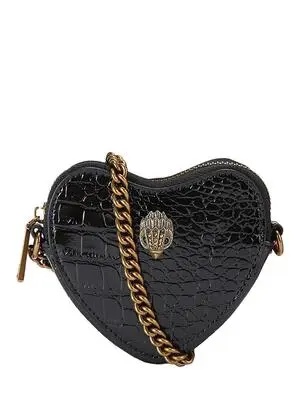Kurt Geiger Micro Heart Crossbody - Black Croc-embossed Leather