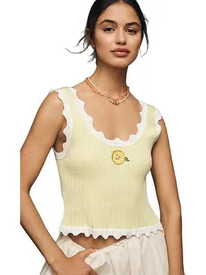 Maeve Maeve Crop Scallop Tank Top Green Pattern