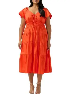 ESTELLE Ana Cotton Midi Dress - Tangerine