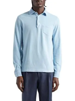 Thom Sweeney Long Sleeve Cotton Piqué Polo - Light Blue