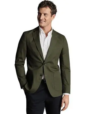 CHARLES TYRWHITT Cotton Stretch Slim Fit Jacket - Olive Green