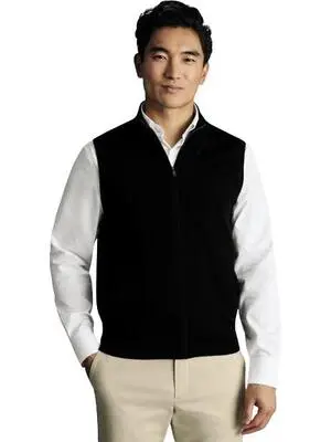 CHARLES TYRWHITT Merino Wool Zip Vest - Black
