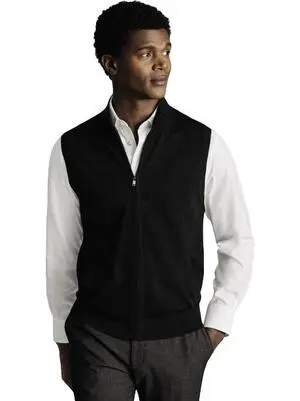 CHARLES TYRWHITT Merino Wool Zip Vest - Charcoal Grey