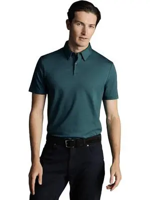 CHARLES TYRWHITT Plain Short Sleeve Jersey Polo - Teal Green