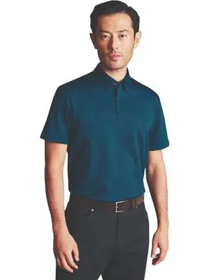 CHARLES TYRWHITT Plain Short Sleeve Jersey Polo - Turquoise Blue