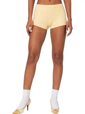 EDIKTED Raegan Cable Stitch Shorts - Yellow