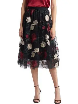 NIKKI LUND Virginia Floral Midi Skirt - Black