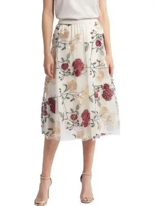 NIKKI LUND Virginia Floral Midi Skirt - Ivory