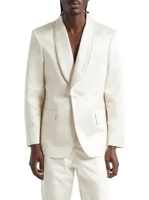 BODE Shawl Collar Silk Twill Tuxedo Jacket - Ecru