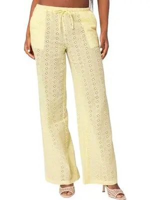 EDIKTED Eyelet Embroidered Cotton Drawstring Pants - Yellow