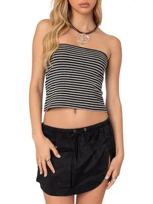EDIKTED Lilah Stripe Tube Top - Black-and-gray