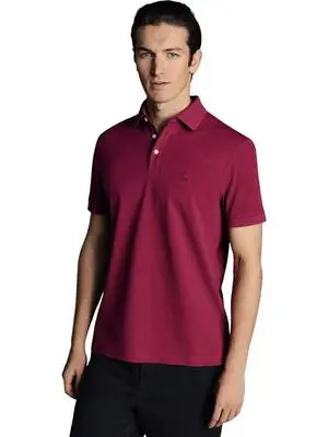 CHARLES TYRWHITT Solid Short Sleeve Cotton Tyrwhitt Pique Polo Bright Pink