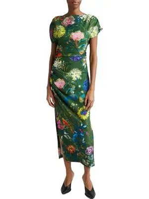 Lela Rose Lela Rose Floral Print Ruched Dress Moss