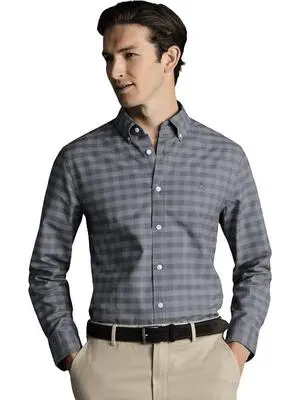 CHARLES TYRWHITT Slim Fit Button-down Collar Washed Oxford Gingham Shirt - Flint Grey