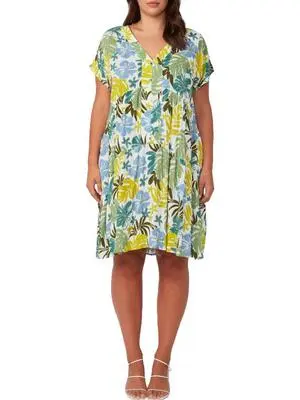 ESTELLE Antibes Floral Shift Dress - Sky/citron