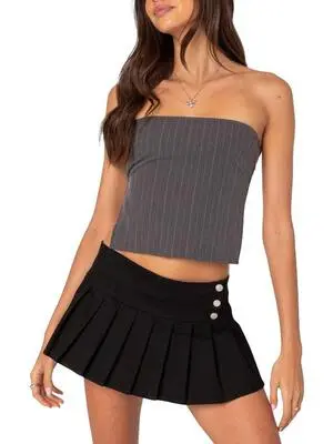 EDIKTED Pinstripe Strapless Top - Gray-and-white