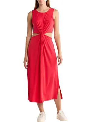 Beyond Yoga Around The World Front Twist Midi Dress - Candy Apple Red