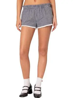 EDIKTED Kyra Gingham Shorts - Black-and-white