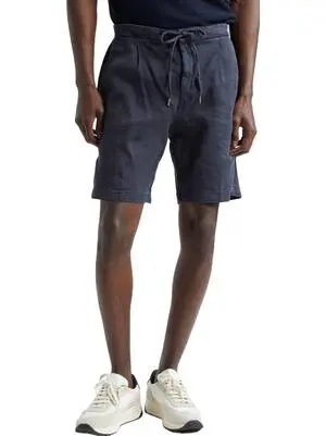 Thom Sweeney Pleated Stretch Linen & Cotton Jersey Shorts - Navy