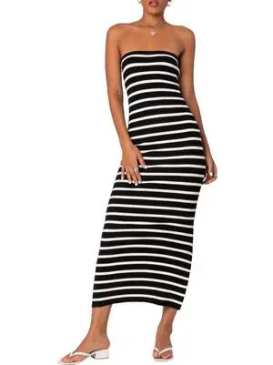 EDIKTED Stripe Strapless Maxi Dress - Black-and-white