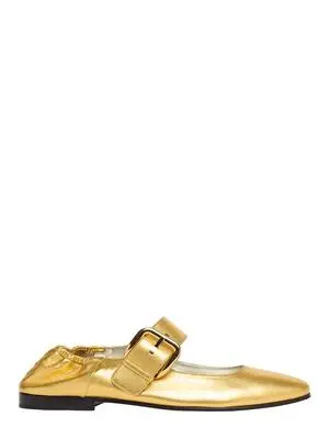 Bottega Veneta Astaire Leather Mary Jane Ballerina Flats - Gold