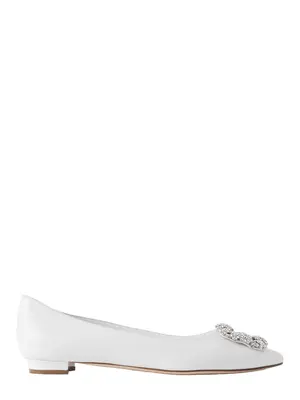 Manolo Blahnik Hangisi 10 Crystal-embellished Leather Flats - White