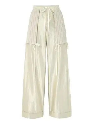 Christopher John Rogers Poplin-trimmed Metallic Wide-leg Pants - Neutrals