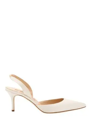 Manolo Blahnik Manolo Blahnik Carolyne Satin Slingback Pumps Cream